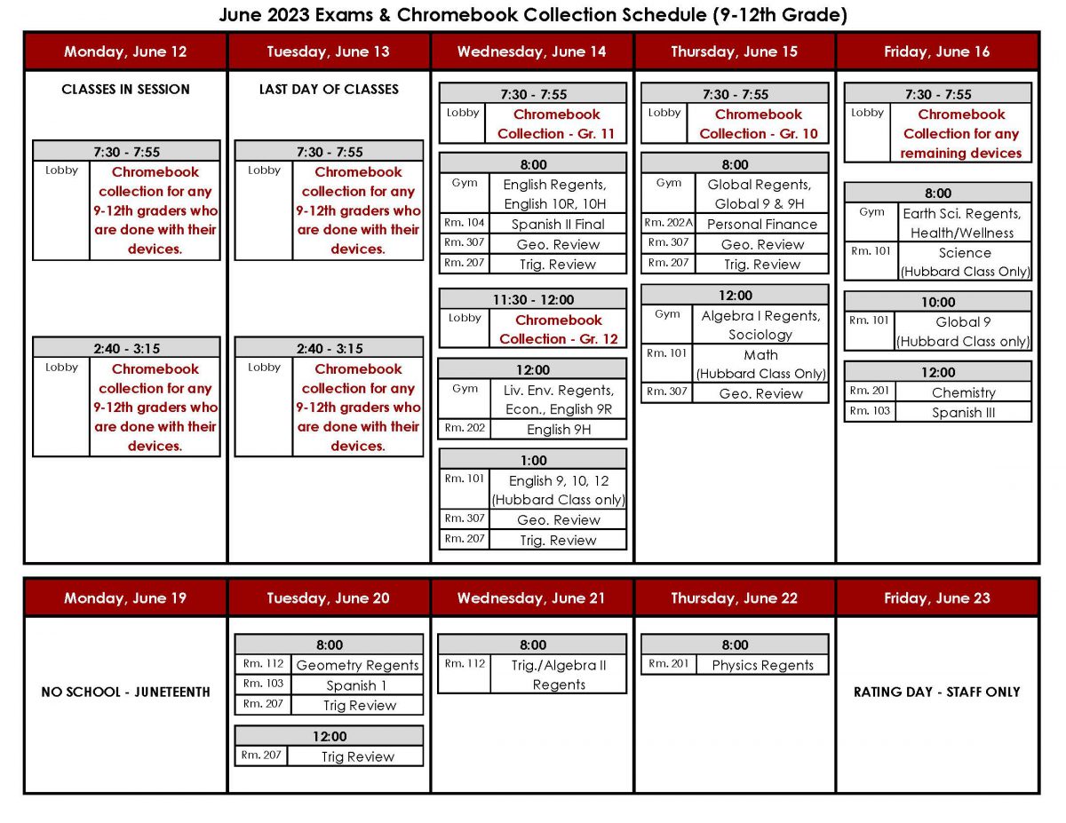 Gr. 9-12 exams and Chromebook collection schedule - Fort Plain Central ...